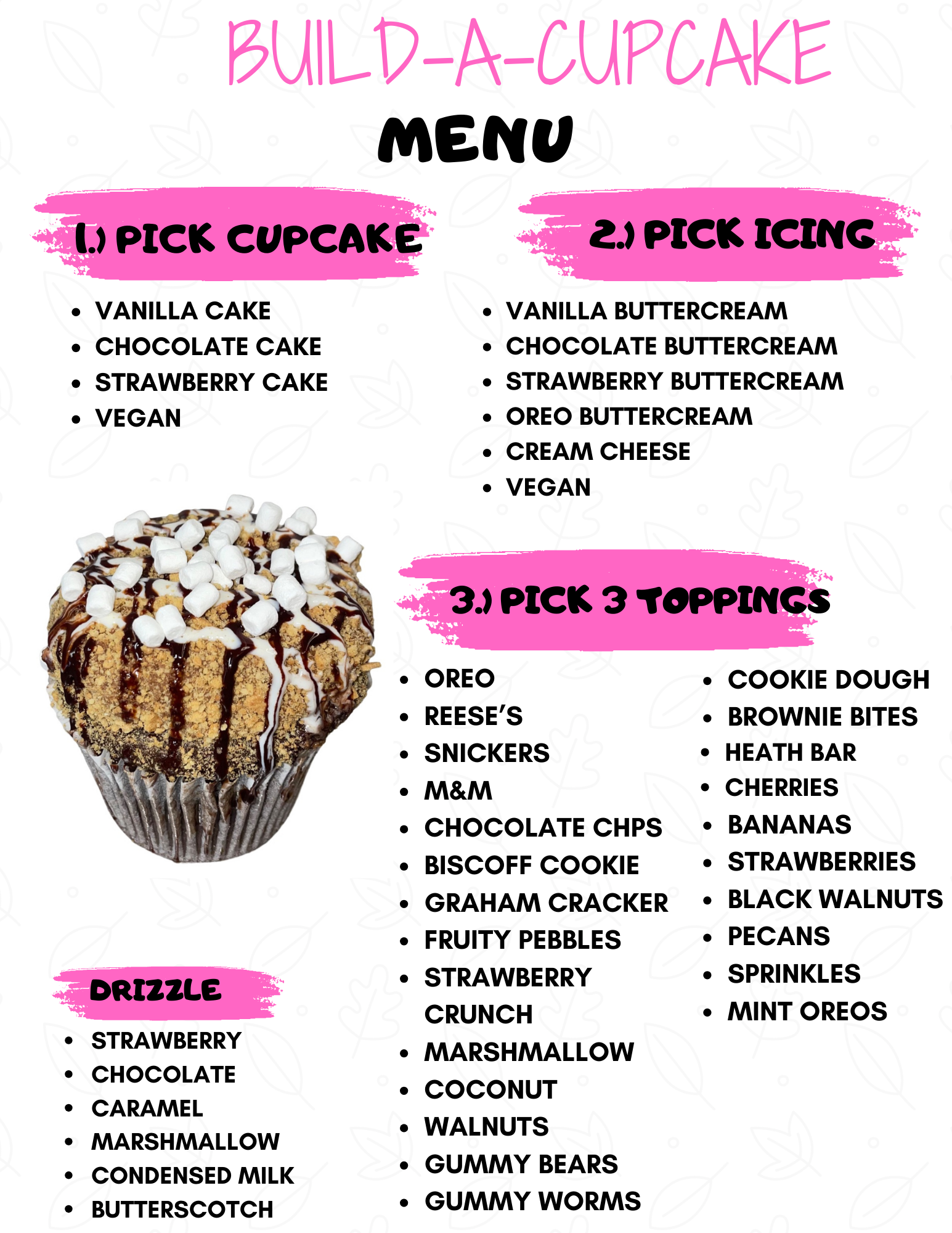 Build Your Own Cupcake Menu